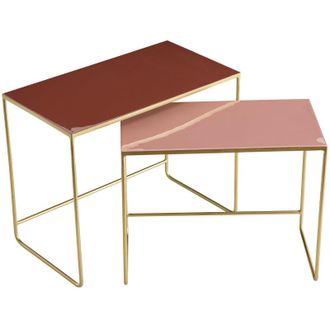 Miliboo Tables basses gigognes rectangulaires design terracotta, rose et m&eacute;tal dor&eacute; (lot de 2) WESS