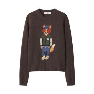 Maison Kitsun&eacute; Dressed Fox Intarsia Wollpullover - - Knitwear - Damen - Braun - S