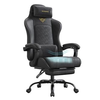 Songmics Gaming-Stuhl, B&uuml;rostuhl, Schreibtischstuhl, ergonomischer Gaming-Sessel, Sitzkissen mit Federn, Fu&szlig;st&uuml;tze, Armlehnen mit Synchronmechanik, tintenschwa