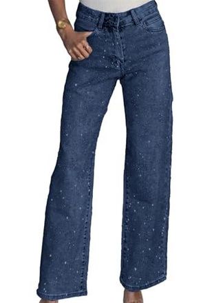 Generic Jean baggy Y2k pour femme - Taille haute - Jambe large - Jambe droite - Extensible - Style d&eacute;contract&eacute;, bleu, XXL