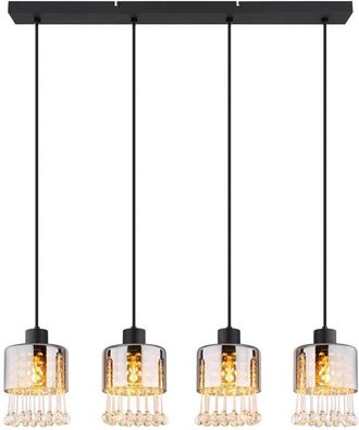 Globo Lighting Suspension lampe suspendue plafonnier m&eacute;tal noir cristaux de verre l 82,5 cm