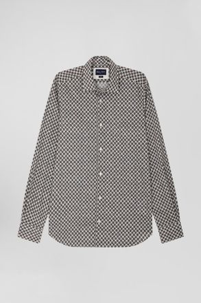 Eden Park Chemise En Coton &Agrave; Micro-motifs &Eacute;cru Coupe Slim