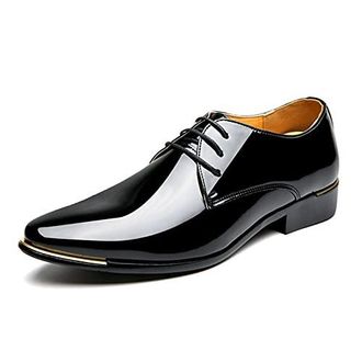 Generic Chaussures Oxford Formelles for Hommes, Chaussures Derby &agrave; Lacets, Bout Rond, Cuir Verni, Semelles en Caoutchouc antid&eacute;rapantes, Style Business(Noir,4