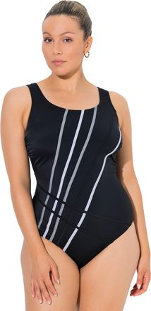 Ulla Popken Damen gro&szlig;e Gr&ouml;&szlig;en &Uuml;bergr&ouml;&szlig;en Plus Size Badeanzug, fabige Paspeln, ohne Softschalen schwarz 54 835891100-54