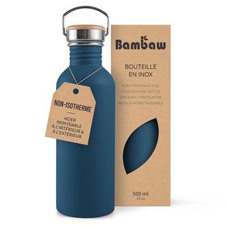 Bambaw Bouteille deau en acier inoxydable - 500 ml - Bleu - Bouteille de sport non isol&eacute;e - Bouteille en m&eacute;tal pour enfants - 500 ml - R&eacute;utilisable - Bleu sa