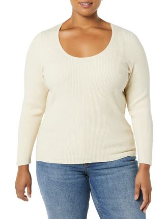 Amazon Essentials Damen Feiner Stretch-Pullover mit U-Ausschnitt und langen &Auml;rmeln (in &Uuml;bergr&ouml;&szlig;e erh&auml;ltlich), Sand Heide, XS