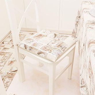 Petti Artigiani Italiani Kissen f&uuml;r K&uuml;chenst&uuml;hle 4-Punkte-Set mit 6 St&uuml;ck, Stuhlkissen aus Baumwolle mit B&auml;ndern 40 x 40 cm - Set aus 6 Designs Lidia Beige 100% Made in Italy