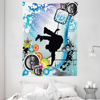 Abakuhaus urban Graffiti Wandteppich, Pause Tänzer Guy, Wohnzimmer Schlafzimmer Heim Seidiges Satin Wandteppich, 150 x 200 cm, Mehrfarbig