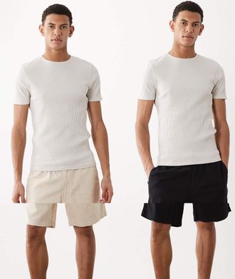 Jack & Jones Lot de 2 shorts en lin m&eacute;lang&eacute; - Noir et cr&egrave;me