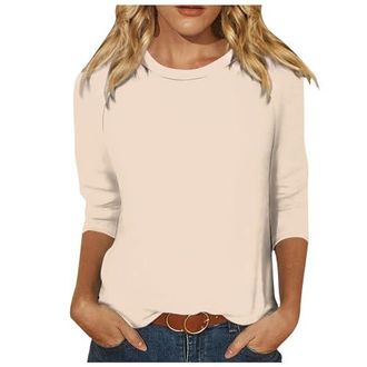 Generic T-shirt d&eacute;t&eacute; &agrave; manches 3/4 pour femme - D&eacute;contract&eacute; et polyvalent - Col rond, beige, XXL