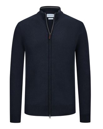 Tom Rusborg Strickjacke mit Stehkragen aus einem Baumwolle-Seide-Mix in