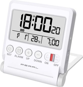Pearl Reise-Wecker: Kompakter Reise-Funkwecker mit Thermometer und Datum, klappbar (Digitaler Funkwecker, Funk-Wecker mit DCF, klein)