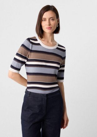 Comma Kurzarmpullover Strickpullover Kurz&auml;rmeliger Strickpullover mit dezentem Glitzergarn