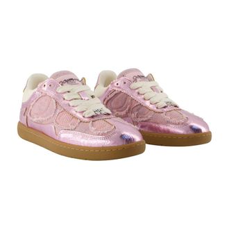Ganni Womens Crinkle Metallic Sneaker Pink Synthetic