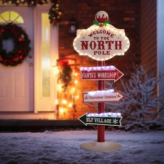 ECD Germany LED Weihnachtsdeko Wegweiser 95cm, 59 bunte LEDs, Nordpol Schild mit 4 beschrifteten Planken, Innen/Au&szlig;en, Wetterfest, Garten Deko Weihnachten aus Kun