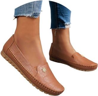 Generic Chaussures orthop&eacute;diques pour femme - En cuir - Motif fleurs - Soutien de la vo&ucirc;te plantaire - Mocassins &agrave; enfiler - Bout rond - Sans talon - L&eacute;g&egrave;res 