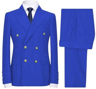 Generic Costume 2 pièces à double boutonnage pour homme - Blazer - Coupe ajustée - Pour mariage, bal de fin dannée, affaires, tenue formelle, bleu marine, 4XL