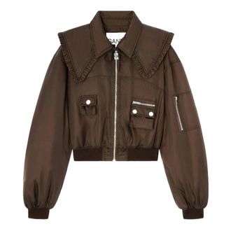 Ganni Femme, Vestes, Brun, Taille: 38 FR Duchesse Nylon Bomber Jacket