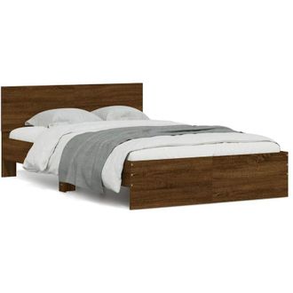 vidaXL Vidaxl - Cadre de lit avec t&ecirc;te de lit et led ch&ecirc;ne marron 140x190 cm