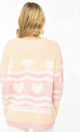 Zwillingsherz Strickpullover Lovely Rundhals, oversize, farbiges Muster mit Herzen, Strick