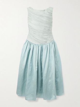 Abadia Ora Midikleid Aus Chiffon Und Dupionseide Mit Raffungen Und Falten - Blau