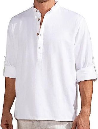 Generic T-shirts pour homme en lin blanc &agrave; manches courtes en coton chemise bleu pour homme hauts en coton robe blanche courte pour la musique britannique hau