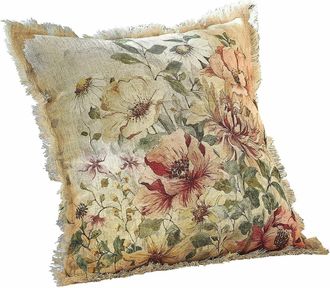 Loberon Kissenhülle Théranelle, Handgewebt, Florales Print-Muster, Erdige Farben, Weiche Haptik, Kissenbezug, Wohntextilien, Baumwolle, bunt