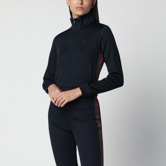 Gucci Blaue Sweatjacke mit Rei&szlig;verschluss aus geripptem Baumwolljersey