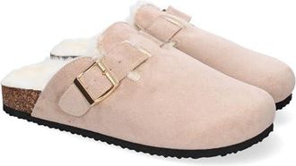 Shoes & Blues Sabot plat pour femme, confortable et élégant, design moderne, plante bio avec poils, fermeture à boucle, idéales pour lhiver., beige, 38 EU