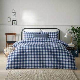 furn. Hartsford Gingham Check Bettbezug-Set - Marineblau - Einzelbett, Blau, Twin