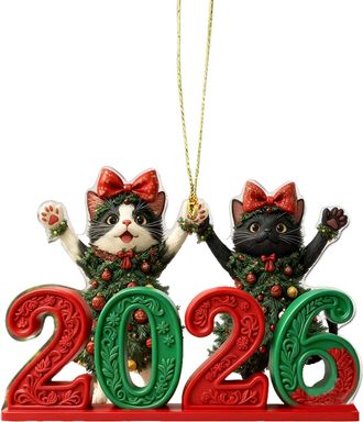 Generic Niedliche Katzenbaum Ornamente - 2D K&auml;tzchen Anh&auml;nger 2026, Entz&uuml;ckendes Weihnachtsdekorationsset, Leichte Festliche St&uuml;cke zum Aufh&auml;ngen | Sch&ouml;ner f&uuml;
