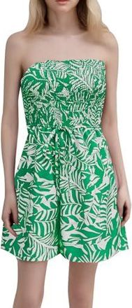 Generic Combinaison d&eacute;t&eacute; sans bretelles smock&eacute;e pour femme avec short imprim&eacute; nou&eacute; sur le devant, Vert, XL