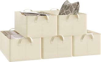 Woltu Aufbewahrungsbox 5 Stück, aus Polyesterstoff, für Schlafzimmer, Arbeitszimmer, Wohnzimmer, Organizer Box mit Griffen, für Kleidung Spielzeug, faltbar,