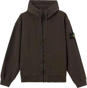 Stone Island Logo-Appliqu&eacute; Zip-Up Hoodie aus Baumwoll-Jersey - - Sweatshirts & Hoodies - Herren - Grau - S