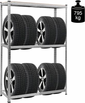 Costway Reifenregal 8 Reifen 180x120x40cm bis 795 kg Reifenstaender 3 Ebenen Werkstattregal Schwerlastregal Aufbewahrung Metall, Lagerregal