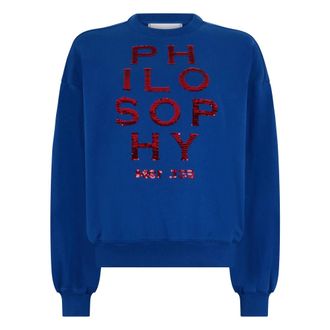 Philosophy di Lorenzo Serafini Femme, Sweatshirts et sweats &agrave; capuche, Bleu, Taille: 36 FR Graphic Sequin SweaT-shirt