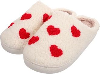 Holibanna Pantoufles Dint&eacute;rieur Pour Couple En Coton Duveteux Rouge Motif Coeur, Chaudes Et Confortables, Taille 40/41 Adapt&eacute;es Aux Pieds 39-40, Pour Maison Et 