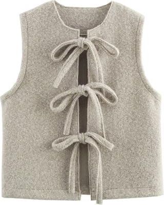 Generic Gilet sans Manche Femme Gilet Femme D&eacute;contract&eacute; Quotidien Ville Laine Col V avec Noeud - Cardigan &Eacute;l&eacute;gant Automne-Hiver pour Femmes Modernes