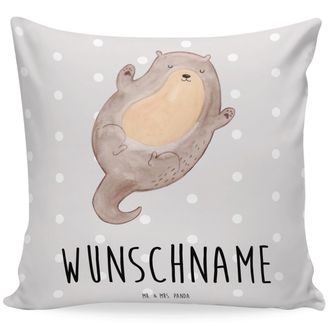 Mr. & Mrs. Panda Kopfkissen Otter Umarmen - Personalisierte Geschenke, Bedrucken, Kissen, Seeotter See, Hallo, gl&uuml;cklich, gut Gelaunt, Personalisiert, Name, Wunschname