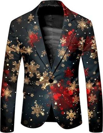 Generic 2024 Homme Blazer De No&euml;L Blazers pour Hommes Manches Longues Costume Top Nouvel an Veste Paillettes Renne Amusant 3D Manteau Mariage Festival
