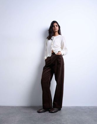 Topshop Pantalon souple en velours c&ocirc;tel&eacute; &agrave; taille basse - Chocolat-Brown