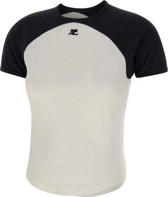 Courr&egrave;ges Femme, Tops, Blanc, Taille: 38 FR T-shirt Cercle Contrast&eacute; Courr&egrave;ges
