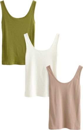 Next Damen Gerippte Tops mit breiten Tr&auml;gern, 3er-Pack Neutral XL
