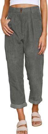 Generic Pantalon taille haute pour femme - Pantalon d&eacute;contract&eacute; taille haute en velours c&ocirc;tel&eacute; avec poches Pantalon tendance pour lautomne et le quotidien, gr