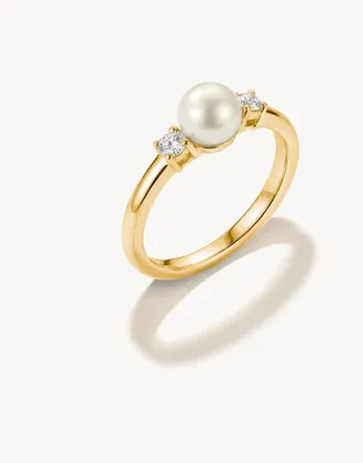 Thomas Sabo bague perle avec zirconia blanc en or jaune, blanc-Dor&eacute;