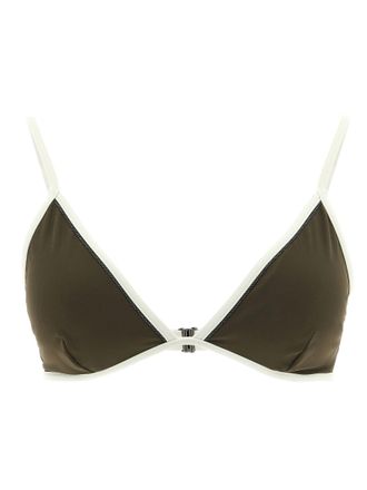 Brunello Cucinelli Contrast-Piped Triangle Bikini Top - Khaki