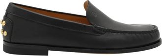 Tod's Moccasin-Style Black Flats With Decorative Gold St - Gr. 37,5 (EU) - in Schwarz