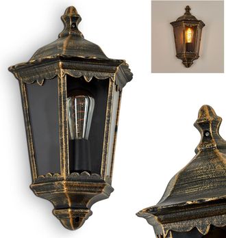 HOFSTEIN Außenwandleuchte Hongkong, Wandlampe in antikem Look aus Metall/Glas in Braun-Gold/Klar, Wandleuchte m. E27-Fassung, Retro/Vintage Außenleuchte für Te