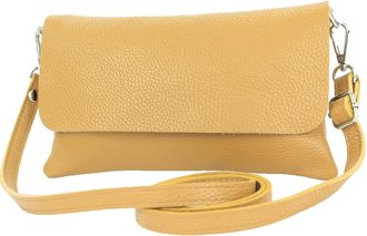 modamoda.de T226 Damen Leder Clutch Umh&auml;ngetasche Abendtasche Small handmade in Italy, Farbe:Senfgelb