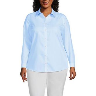 Lands End Bügelfreie Baumwoll-Bluse, Damen, Größe:48 plus, Blau, Baumwolle, by Lands End
